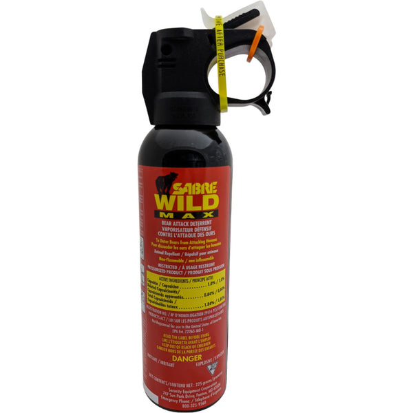 225g Sabre Wild MAX Bear Spray w/ Glow in Dark Safety Wedge 40ft spray ...